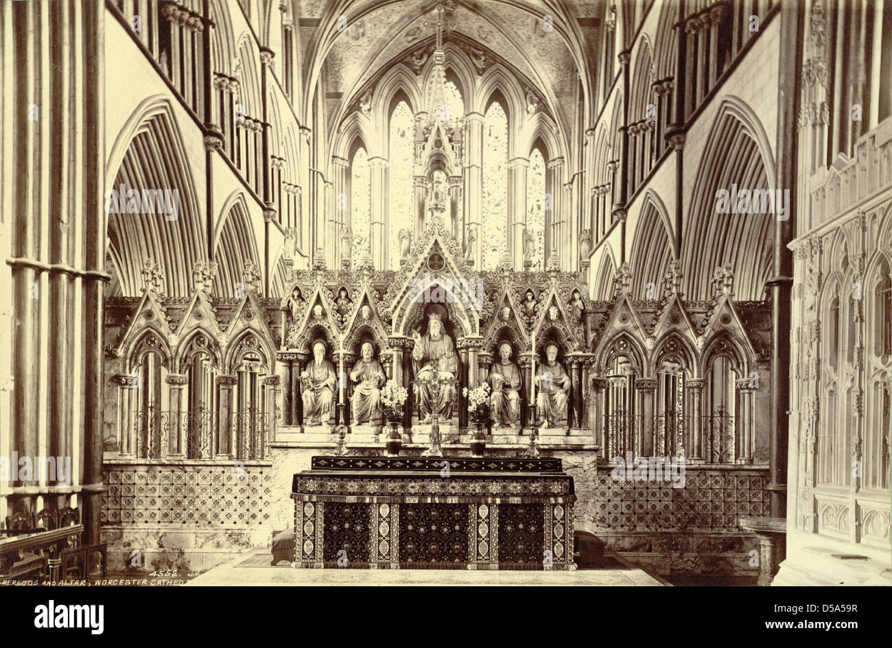 The reredos and altar at Worcester Cathedral, England, are key features ...