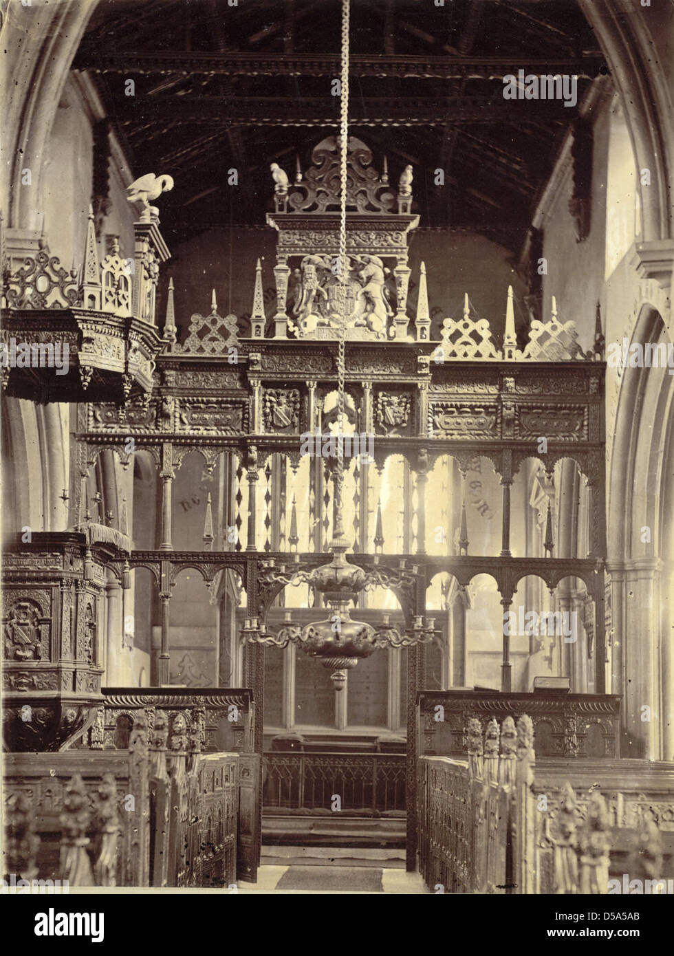 The Church at Wells, England, features altar screens and chandeliers ...