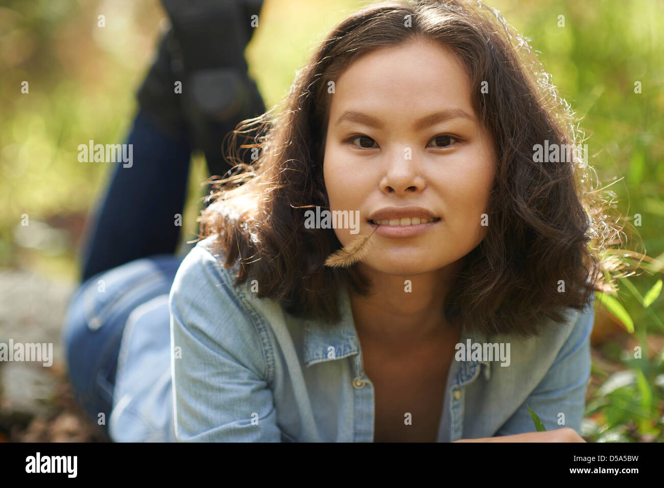 Brunette model wearing denim shirt hi-res stock photography and images ...