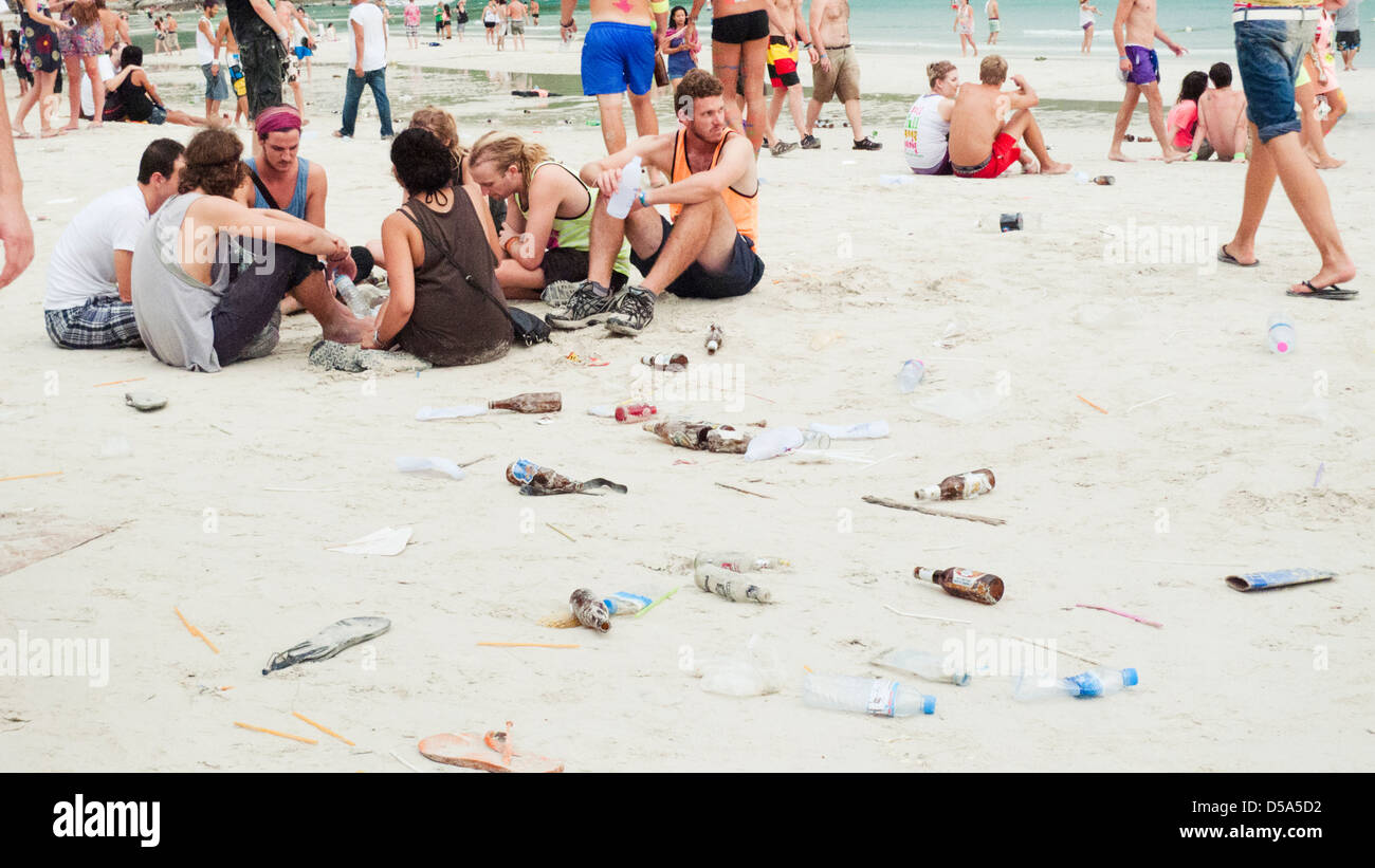 Morning after whole night full moon party in Koh Phangan of Thailand ...