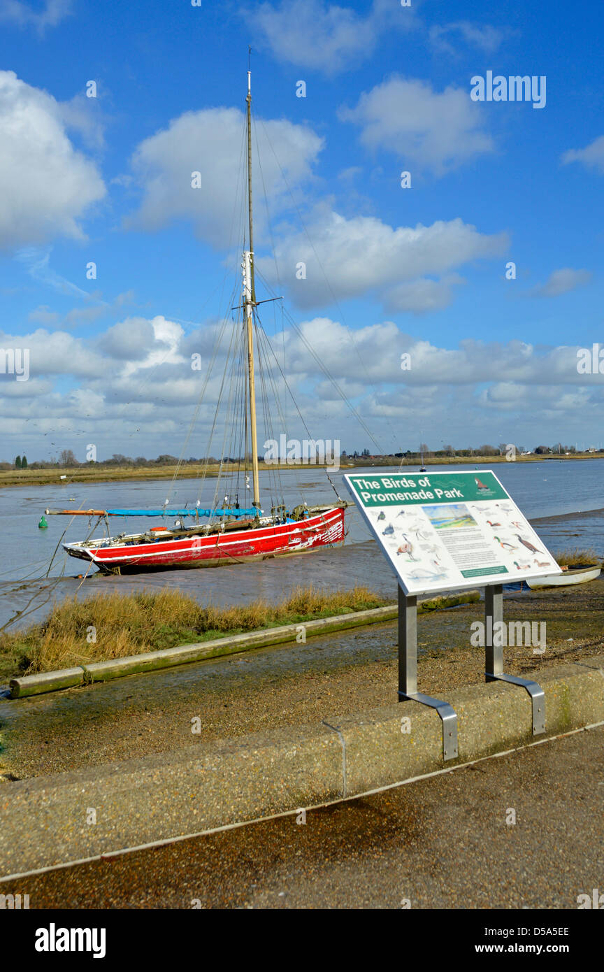 River Blackwater blue sky landscape at Promenade Park information panel ...
