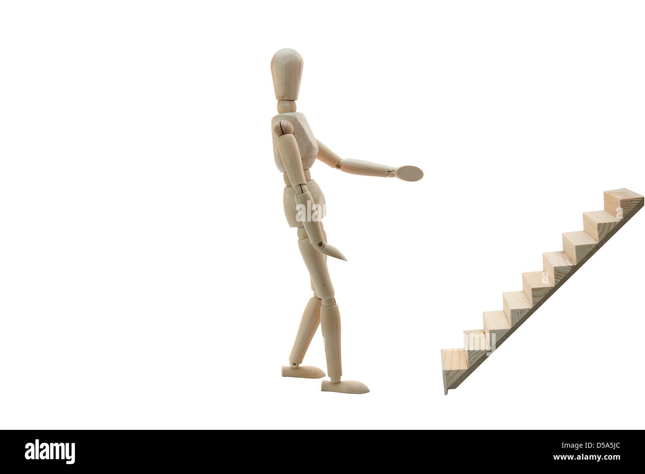 A Wooden Manikin Doll Walking Toward A Set Of Steps Stock Photo - Alamy
