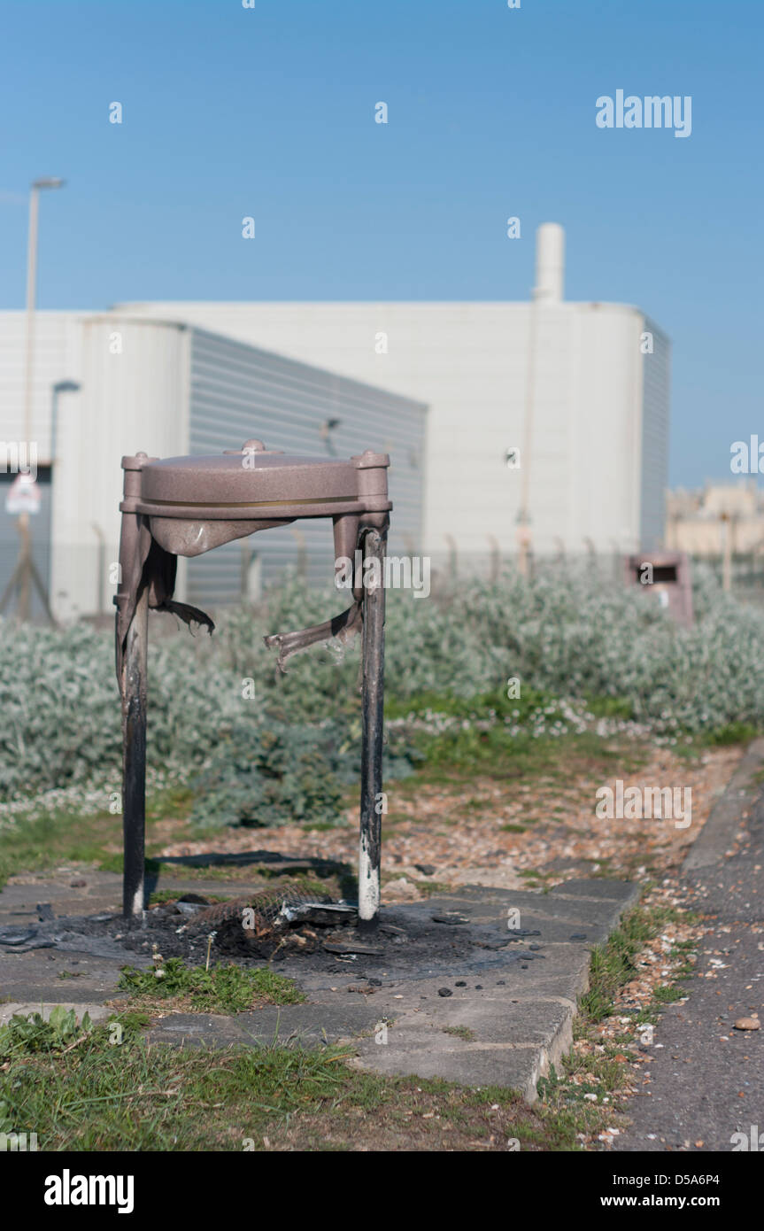 Burnt out bin, Shorham Beach.United Kingdom Stock Photo - Alamy