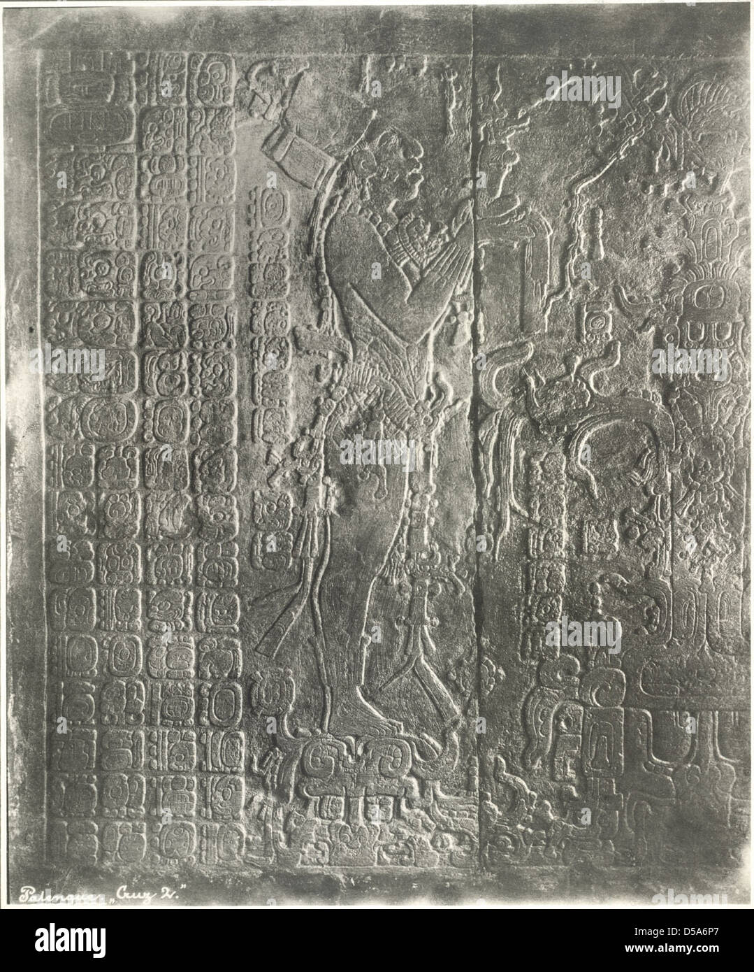 A detailed Mayan relief carving from the Second Temple of the Cross ...