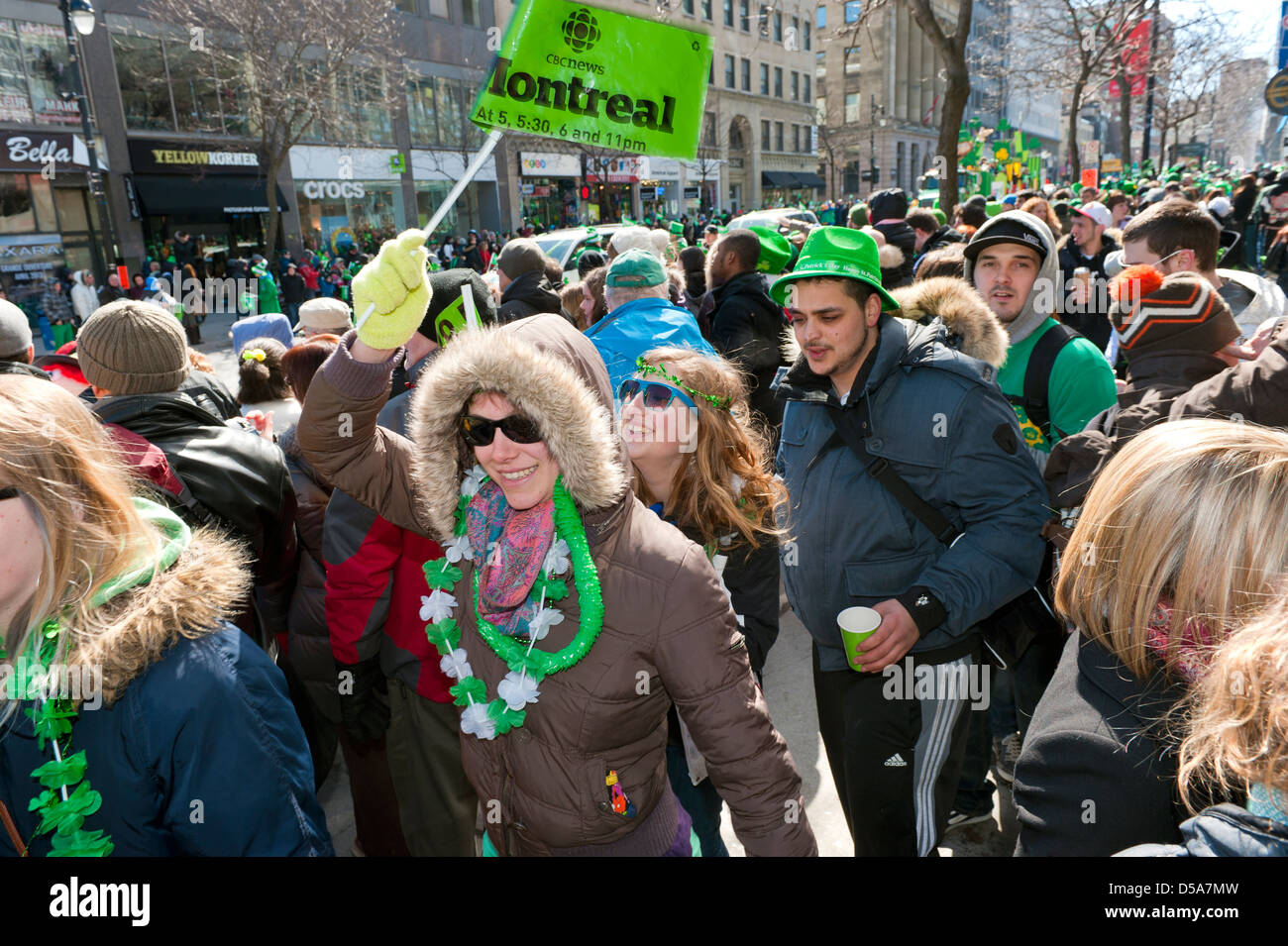 Crowd at the St-Patrick's day parade in Montreal, province of Quebec ...
