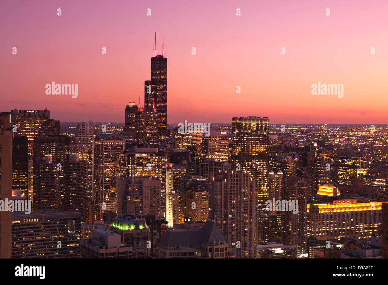 WILLIS TOWER LOOP SKYLINE FROM 900 NORTH MICHIGAN ROOFTOP DOWNTOWN ...