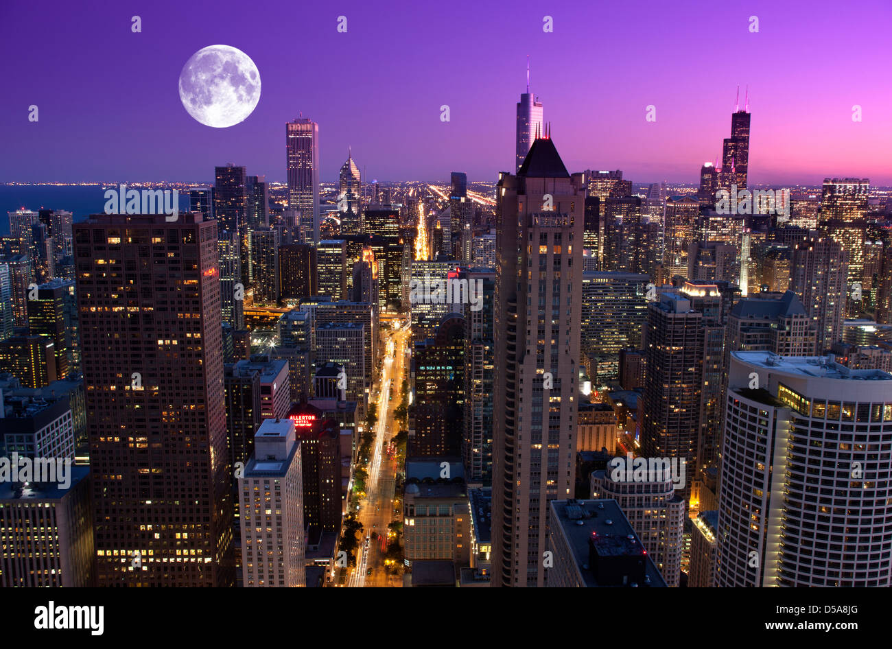 LOOP SKYLINE FROM 900 NORTH MICHIGAN ROOFTOP DOWNTOWN CHICAGO ILLINOIS ...