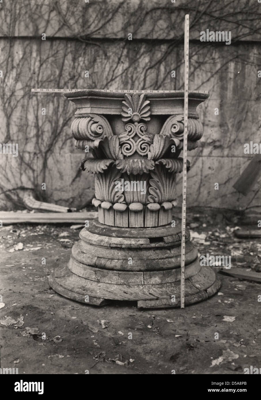 A close-up of a column from the cupola of the Old Stone Capitol ...