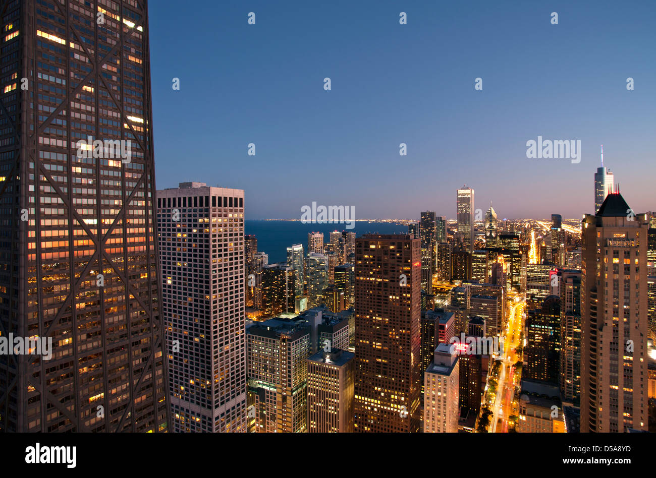 LOOP SKYLINE FROM 900 NORTH MICHIGAN ROOFTOP DOWNTOWN CHICAGO ILLINOIS ...