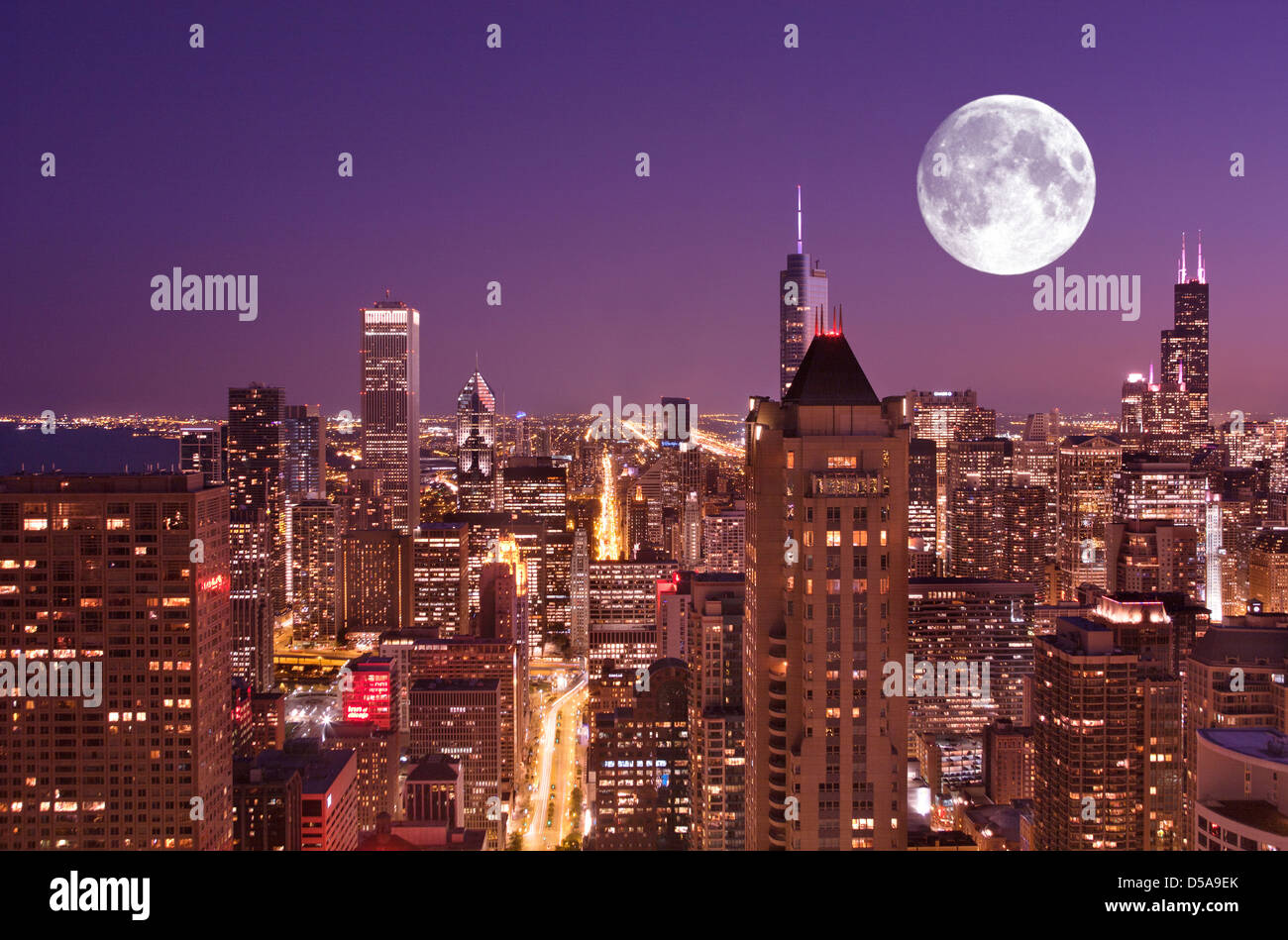 LOOP SKYLINE FROM 900 NORTH MICHIGAN ROOFTOP DOWNTOWN CHICAGO ILLINOIS ...