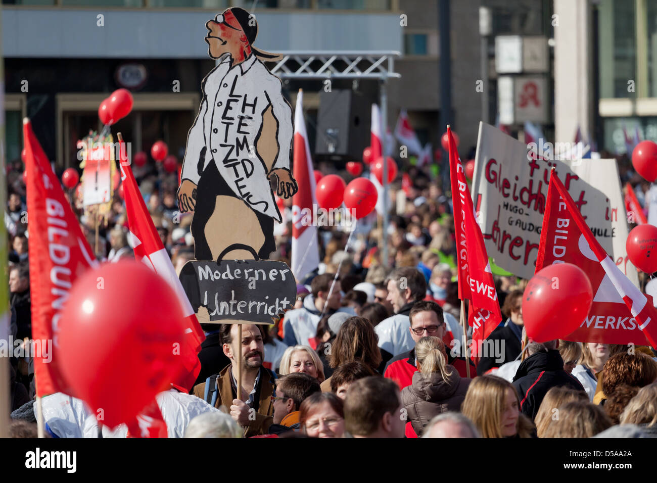 Berlin, Germany, demonstration and warning strike of teachers and ...