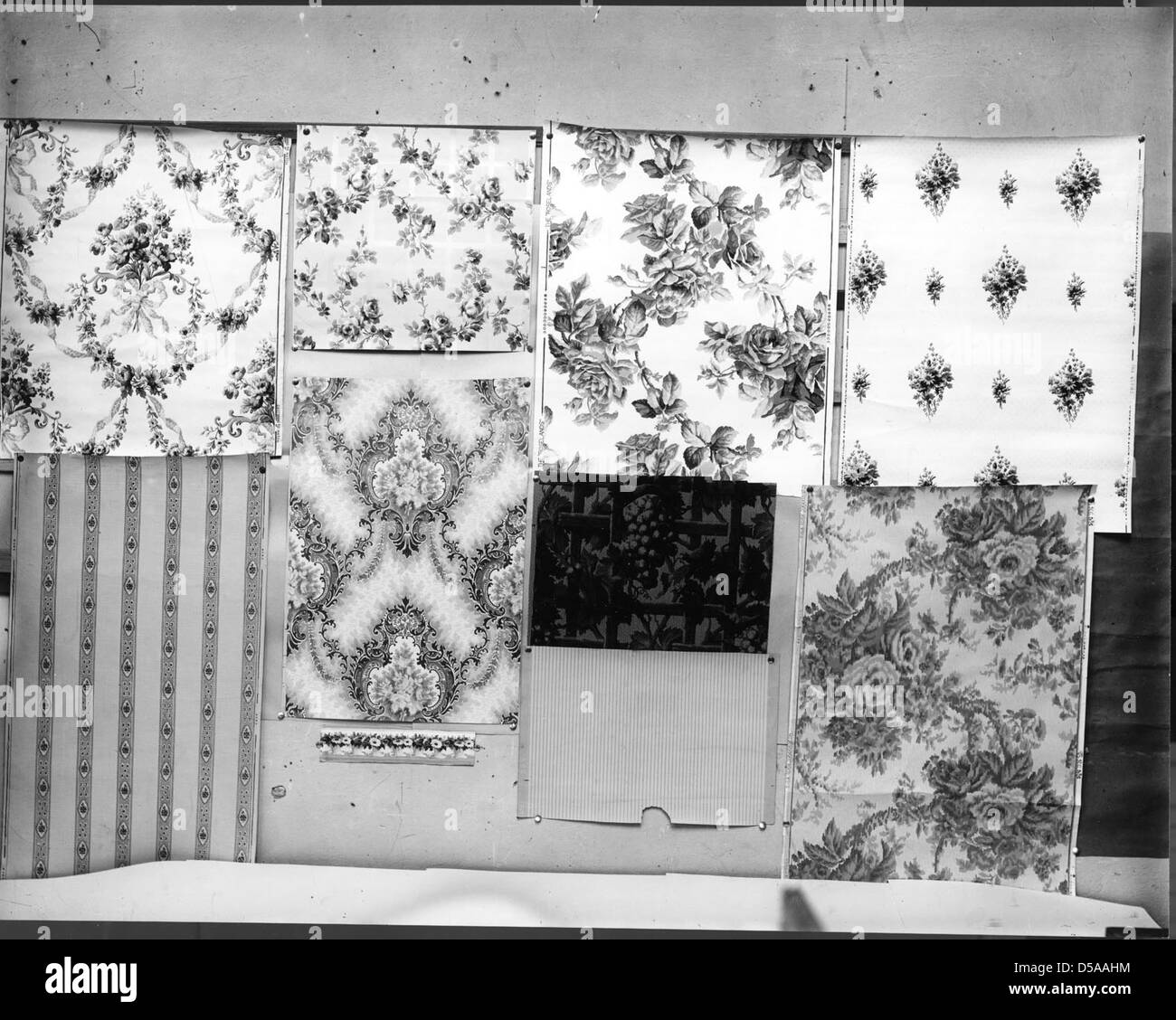 Display of wallpaper patterns typical of period around 1910. Some of ...