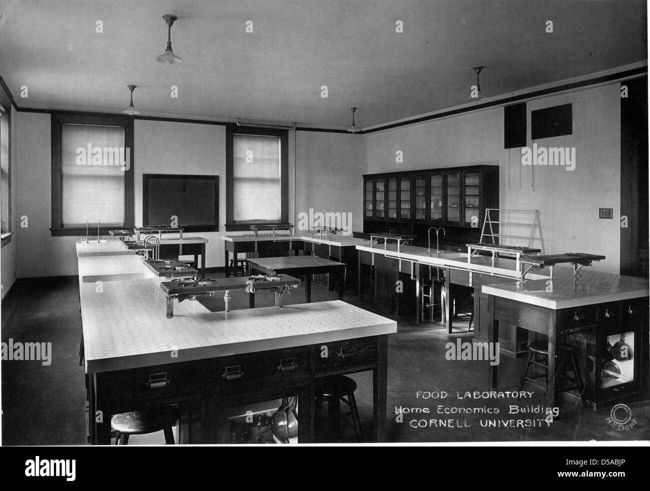A photograph of the food laboratory in the Home Economics building at ...