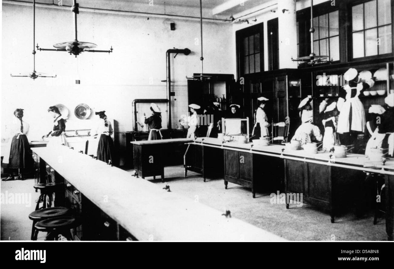 This image shows a domestic science laboratory in a New York City ...