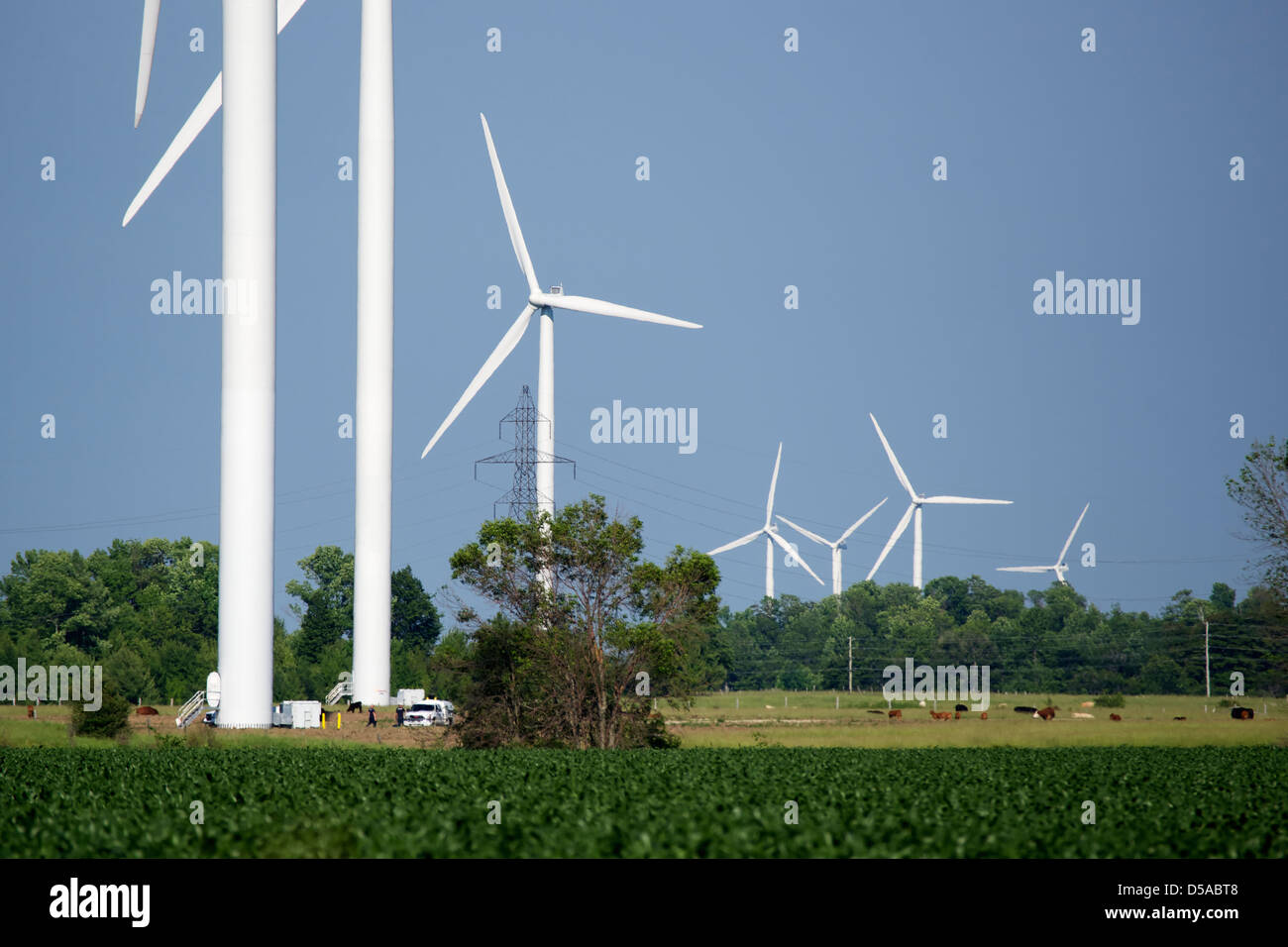Technicians servicing a turbine. Part of the Enbridge Ontario Wind Farm ...