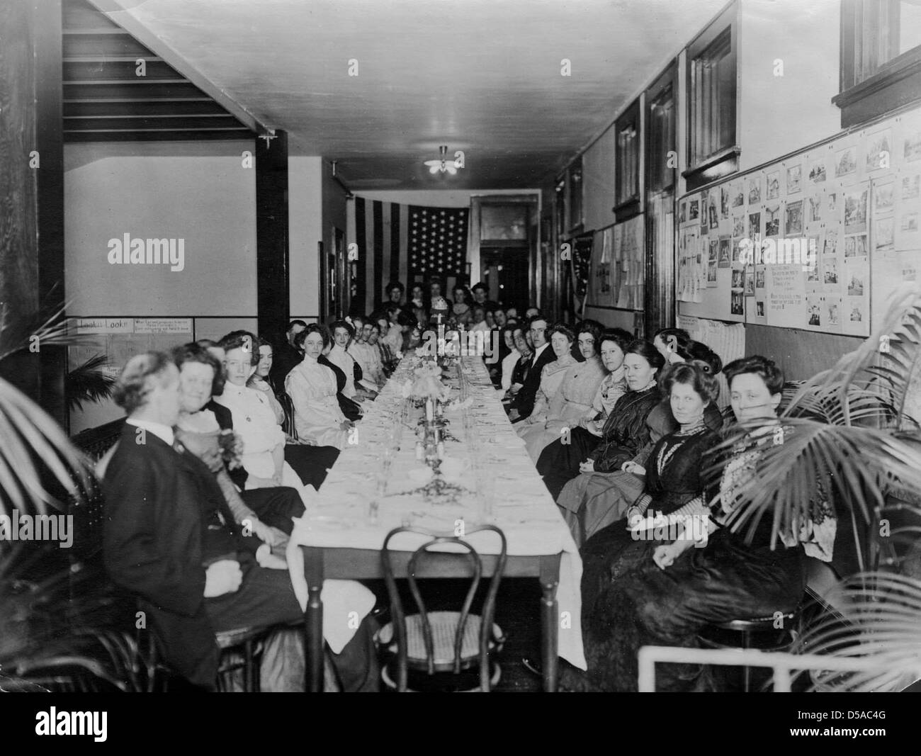 A historical photograph of a banquet held at Roberts Hall for Winter ...