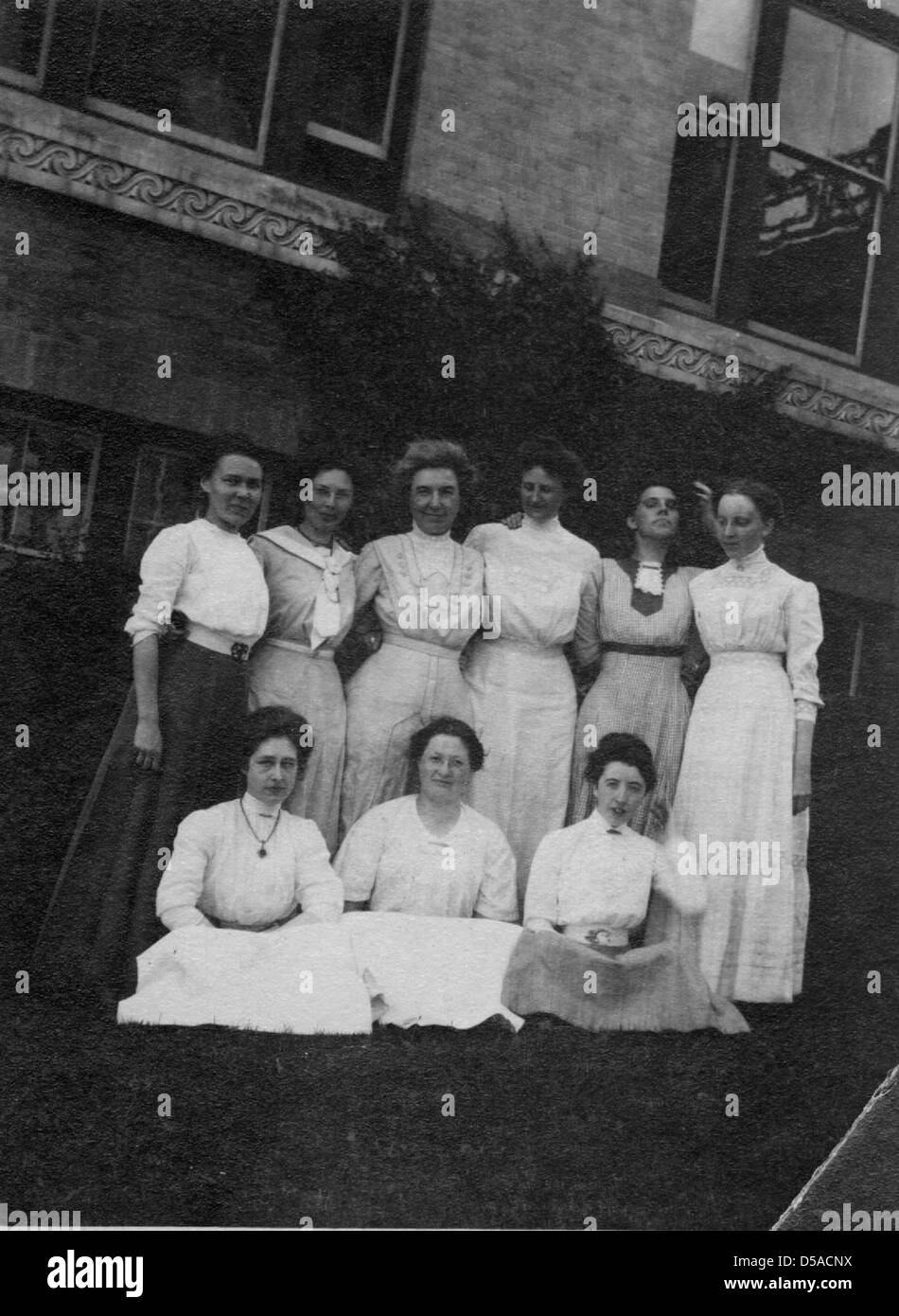 The Class of 1912 poses outside Roberts Hall at Cornell University. The ...
