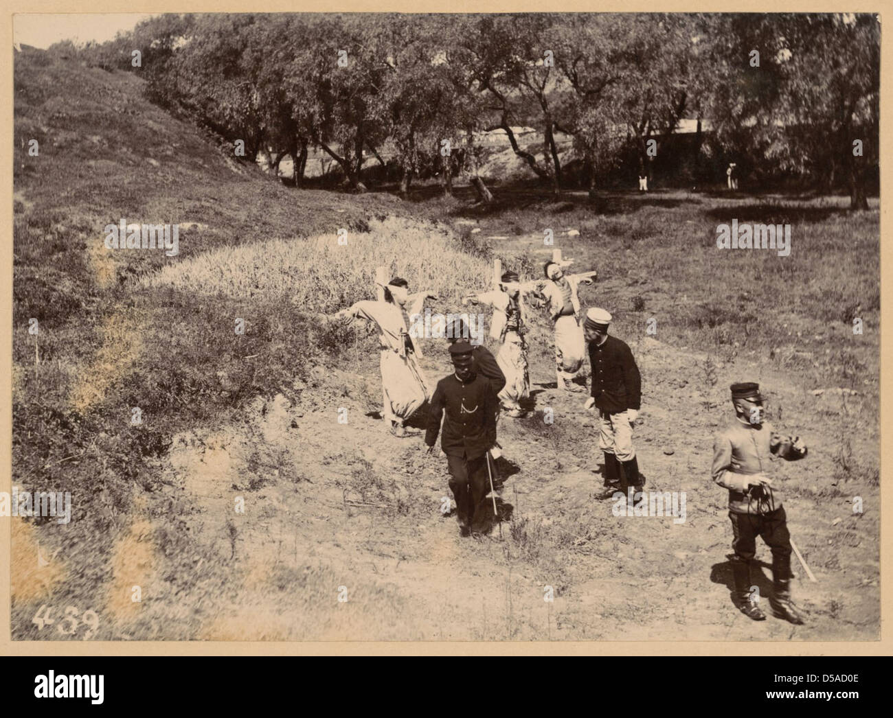 A historical event depicting the execution of three Korean spies ...