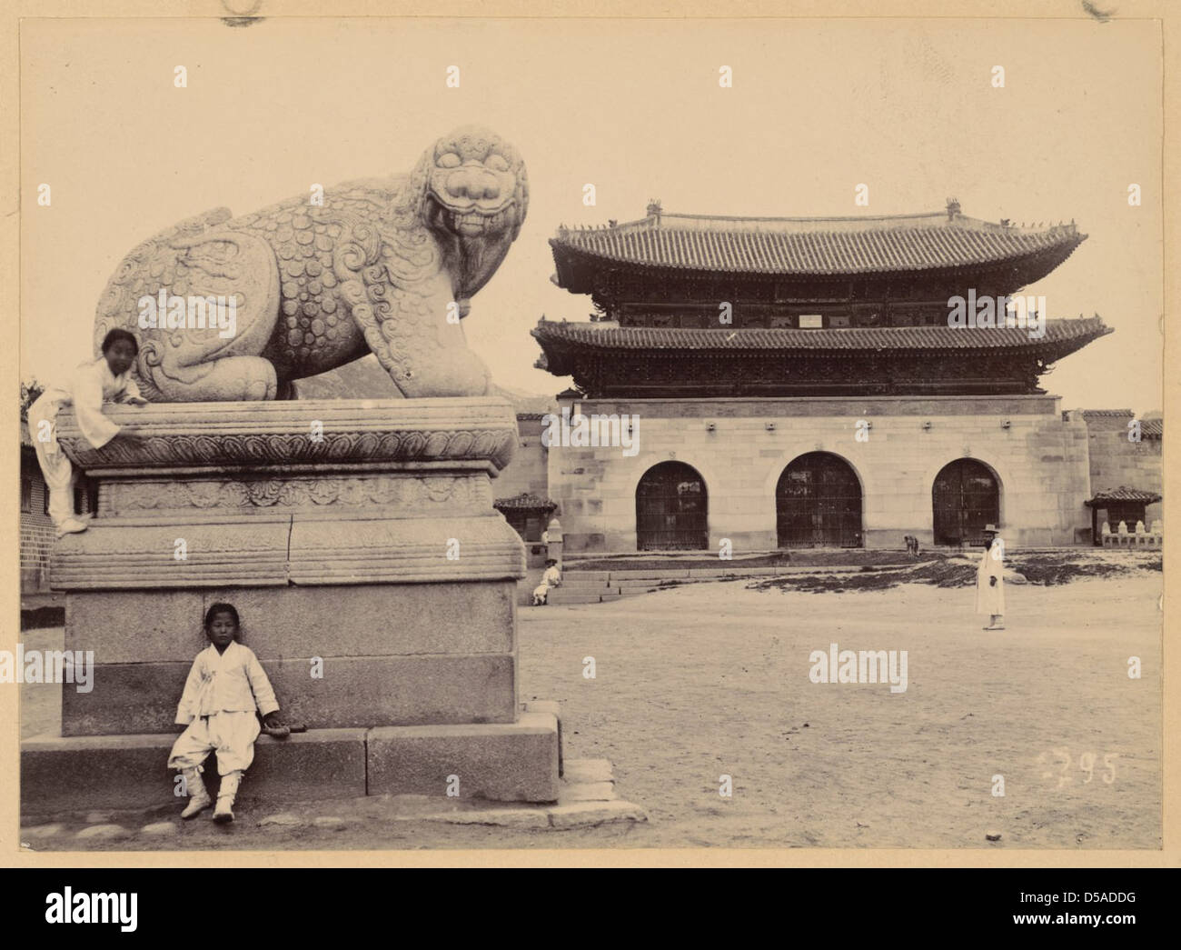 A historical photograph of Seoul, South Korea. The image captures the ...