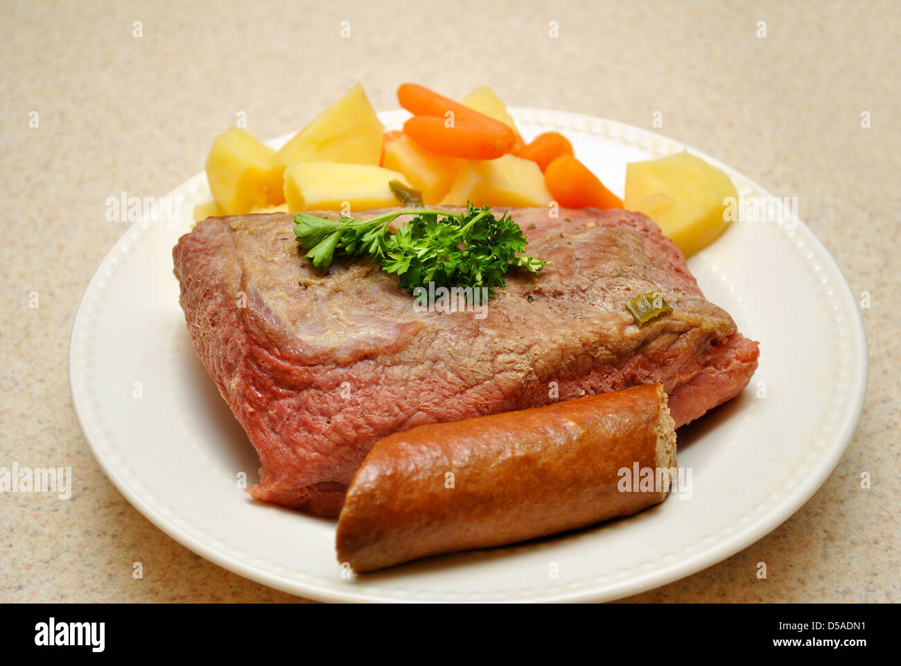 Bolied Corned Beef Dinner Stock Photo - Alamy