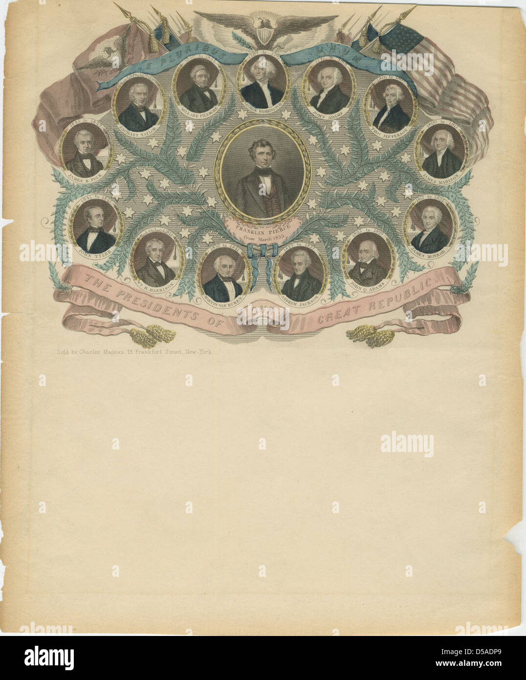 A promotional print featuring the portraits of U.S. presidents such as ...