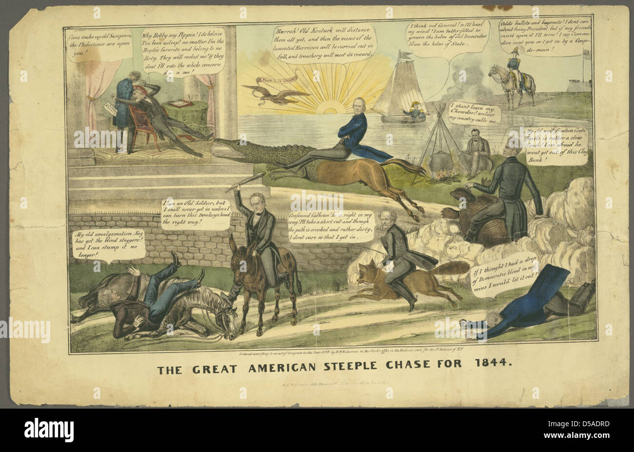 A satirical political cartoon from 1844, depicting various U.S ...