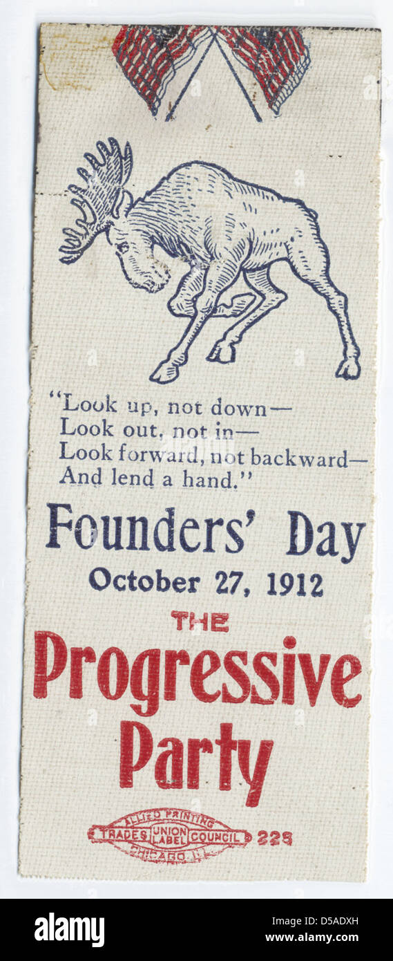 A commemorative ribbon from the Progressive Party's Founders' Day, 1912 ...