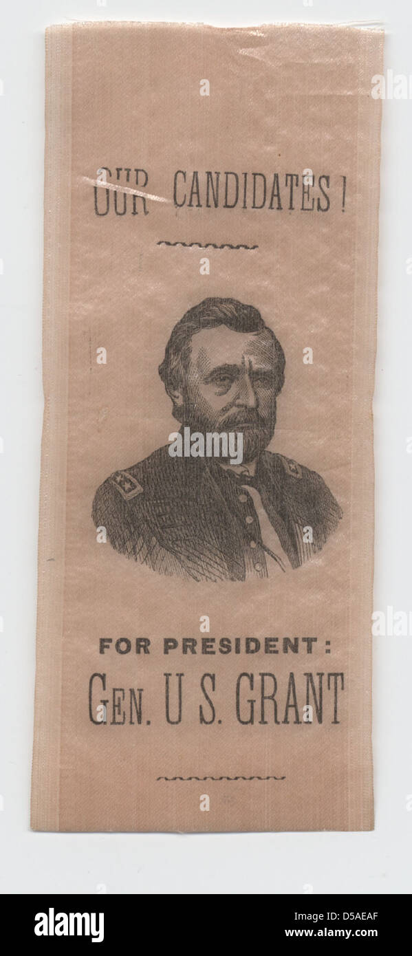 A set of four campaign ribbons from the 1868 presidential election ...