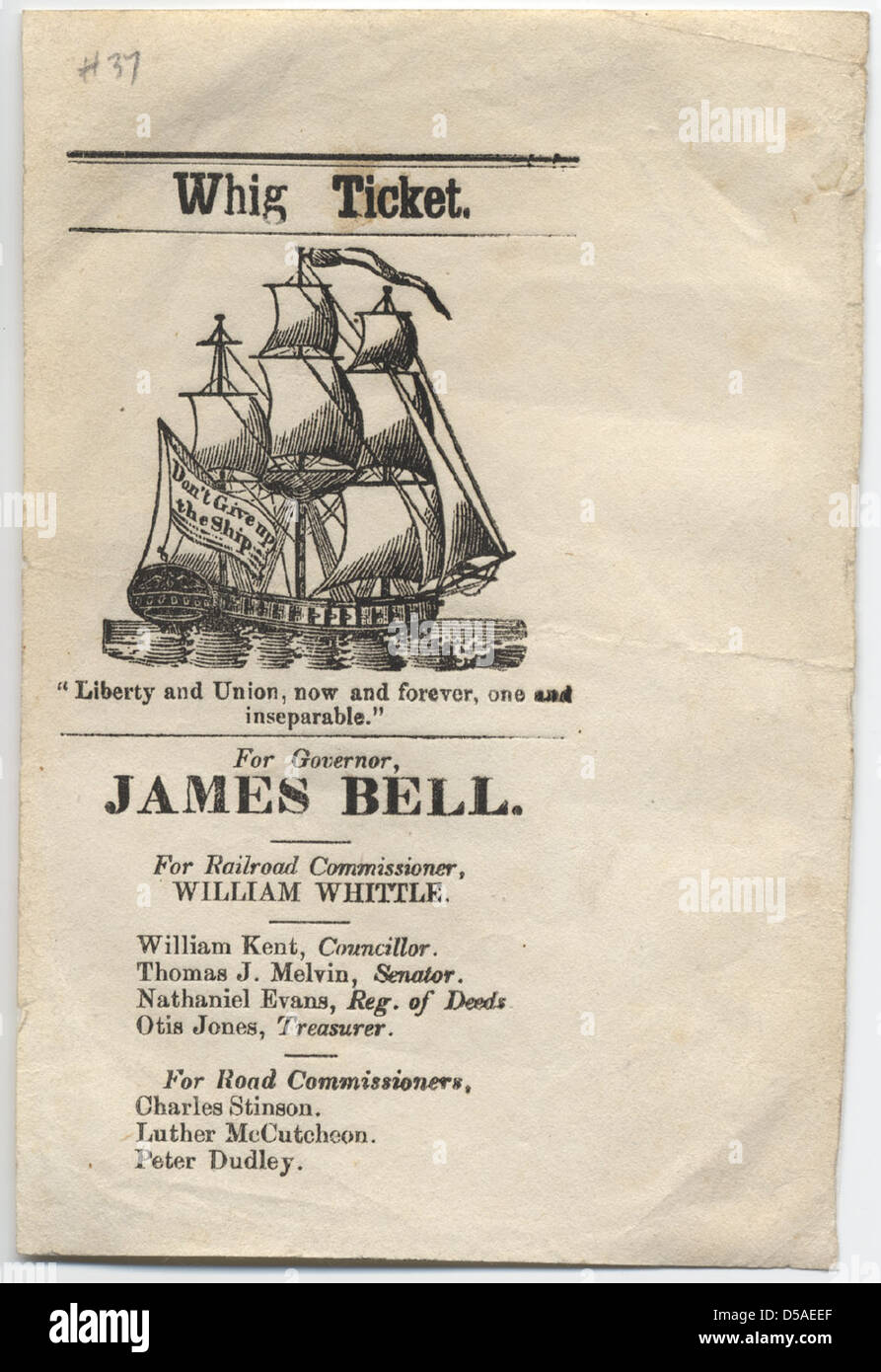 This historical image features a ballot promoting James Bell for ...
