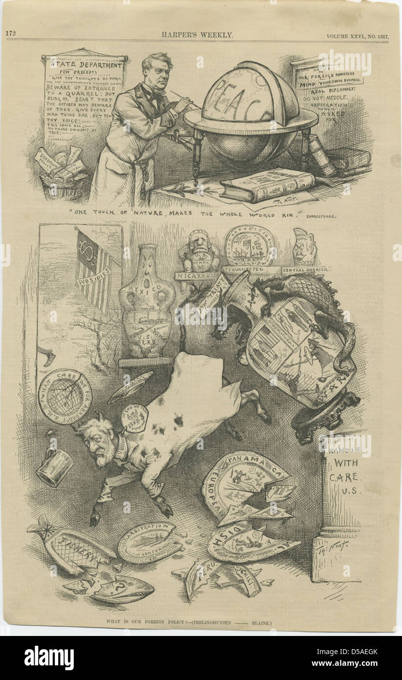 This political cartoon depicts figures such as James Blaine and ...