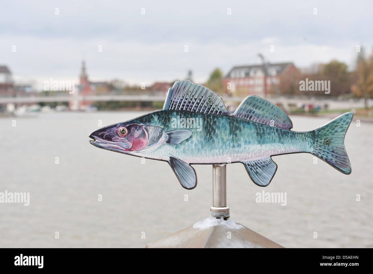 Leer, Germany, sign in the form of a fish on EMPTY path Stock Photo - Alamy