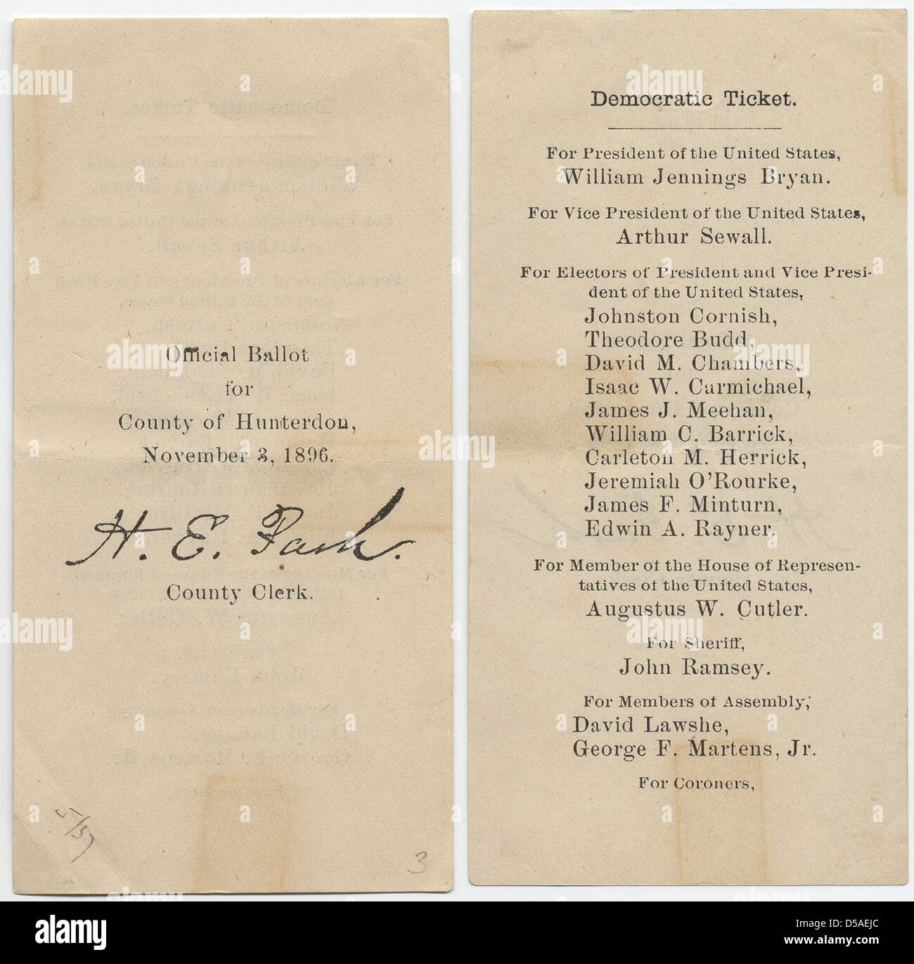 A promotional ballot for the 1896 Democratic Party ticket, featuring ...