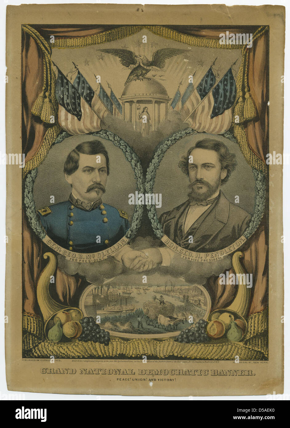 A Grand National Democratic Banner featuring portraits of George ...