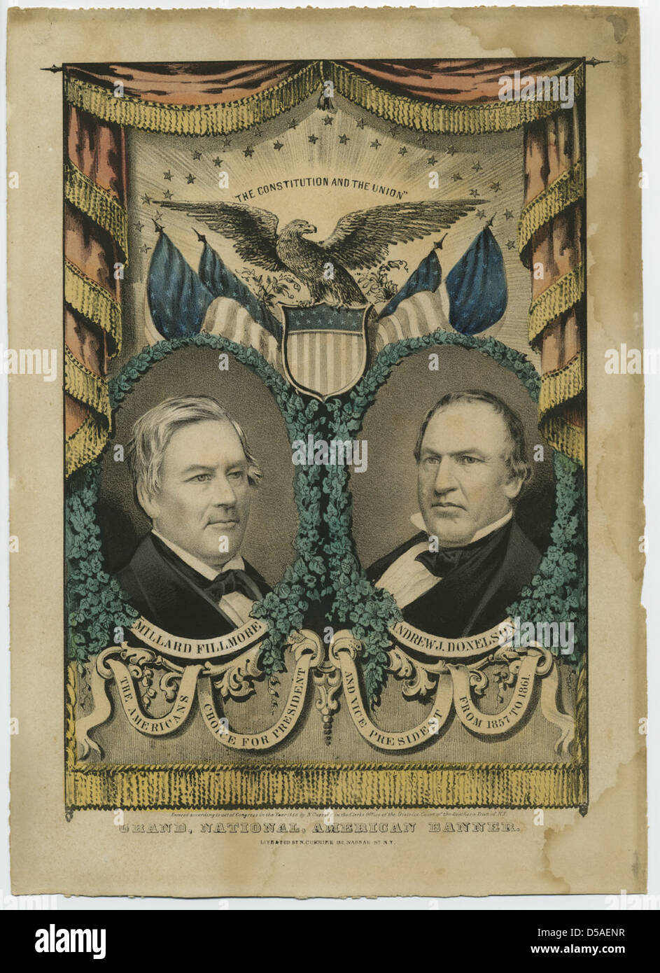 The Grand National American Banner, featuring American flags and busts ...