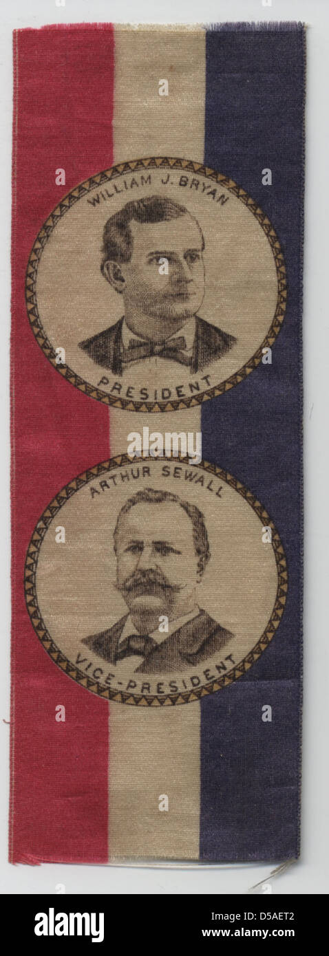 A campaign ribbon from the 1896 U.S. presidential election, featuring ...