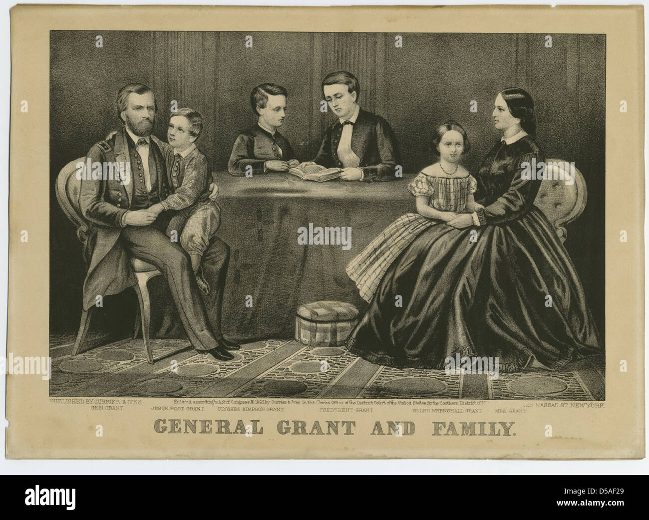 This image features a family portrait of Ulysses S. Grant and his ...