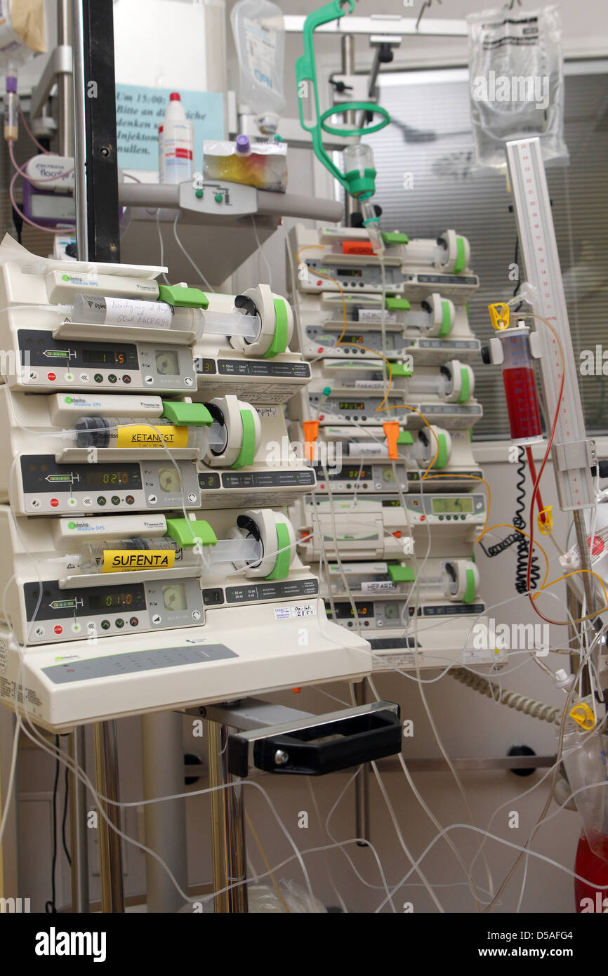Flensburg, Germany, automatic injector with drugs in the intensive care ...