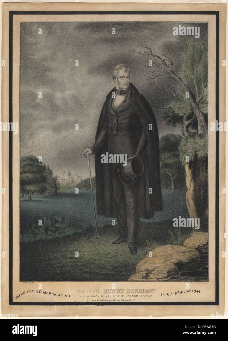 A commemorative print of William Henry Harrison, the ninth President of ...