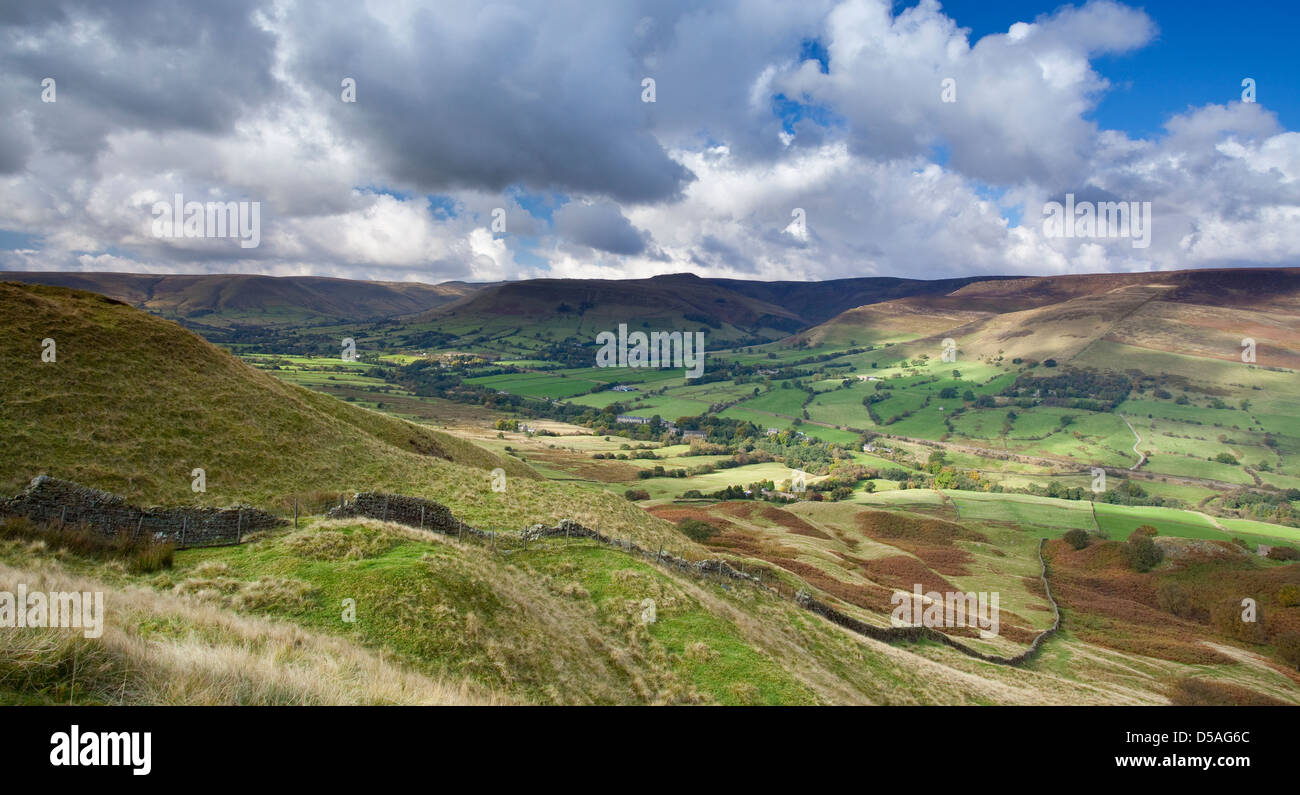View from near the Peak District's Mam Tor, across Edale and to Kinder ...