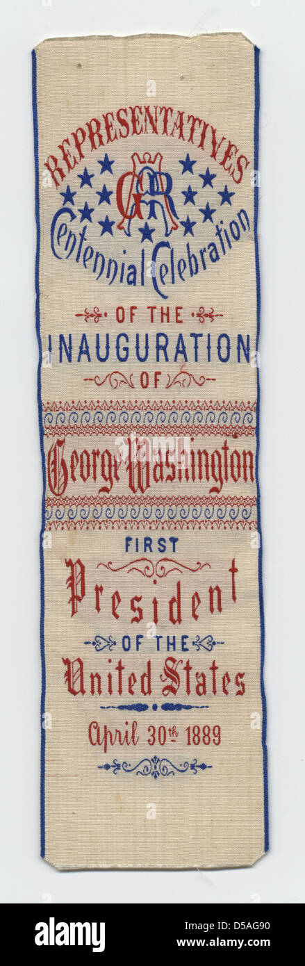 A commemorative ribbon from the 1889 Centennial celebration of George ...