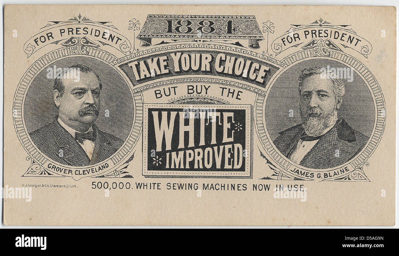 This advertising card from 1884 features portraits of Grover Cleveland ...