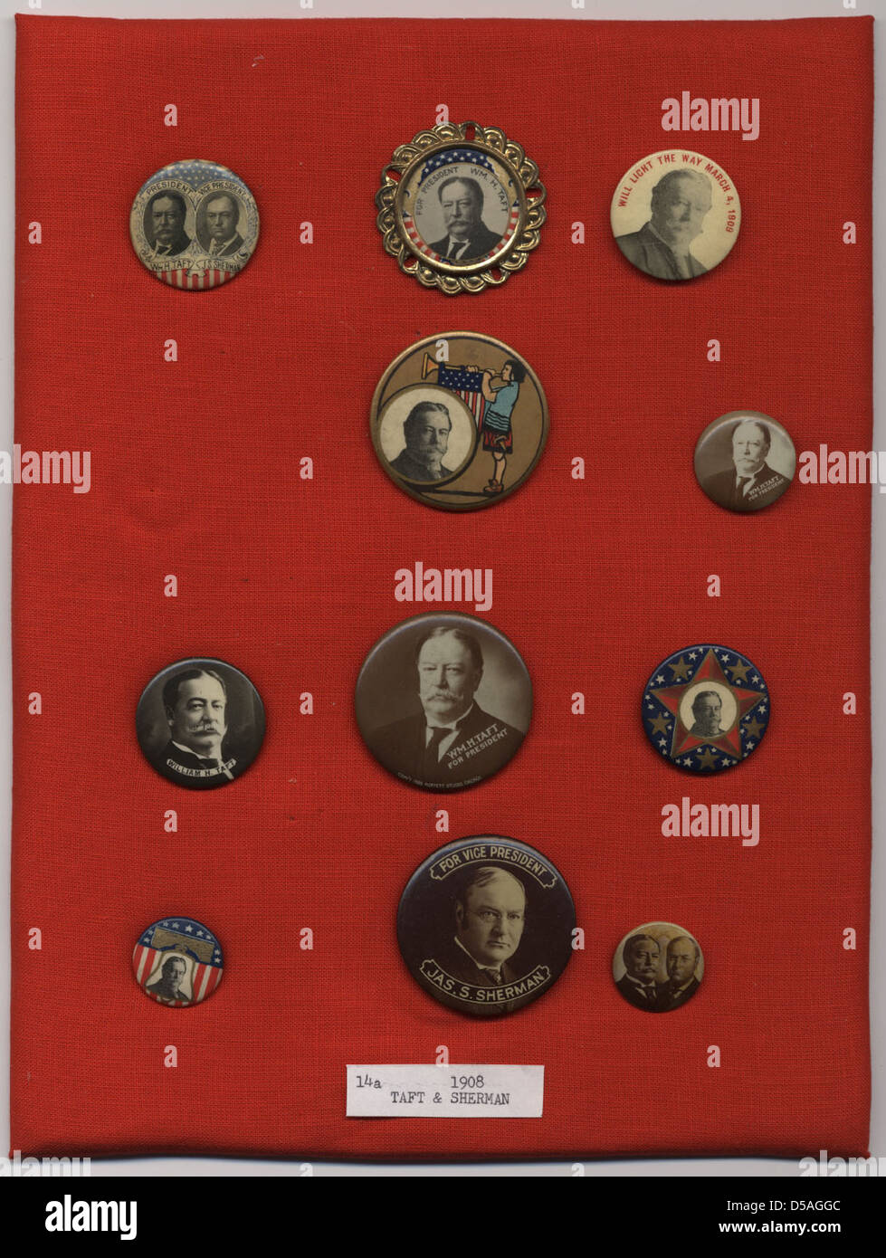 Campaign buttons from the 1908 U.S. presidential election featuring ...