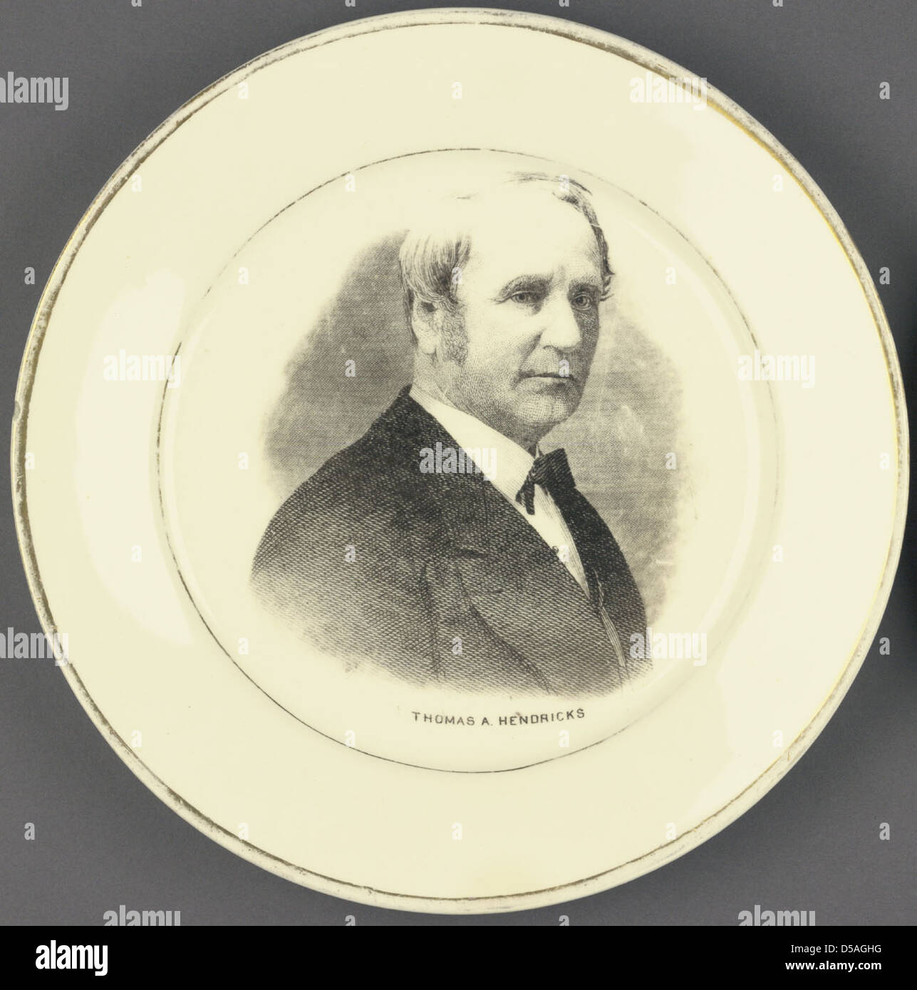 A ceramic portrait plate featuring Thomas A. Hendricks, circa 1884 ...