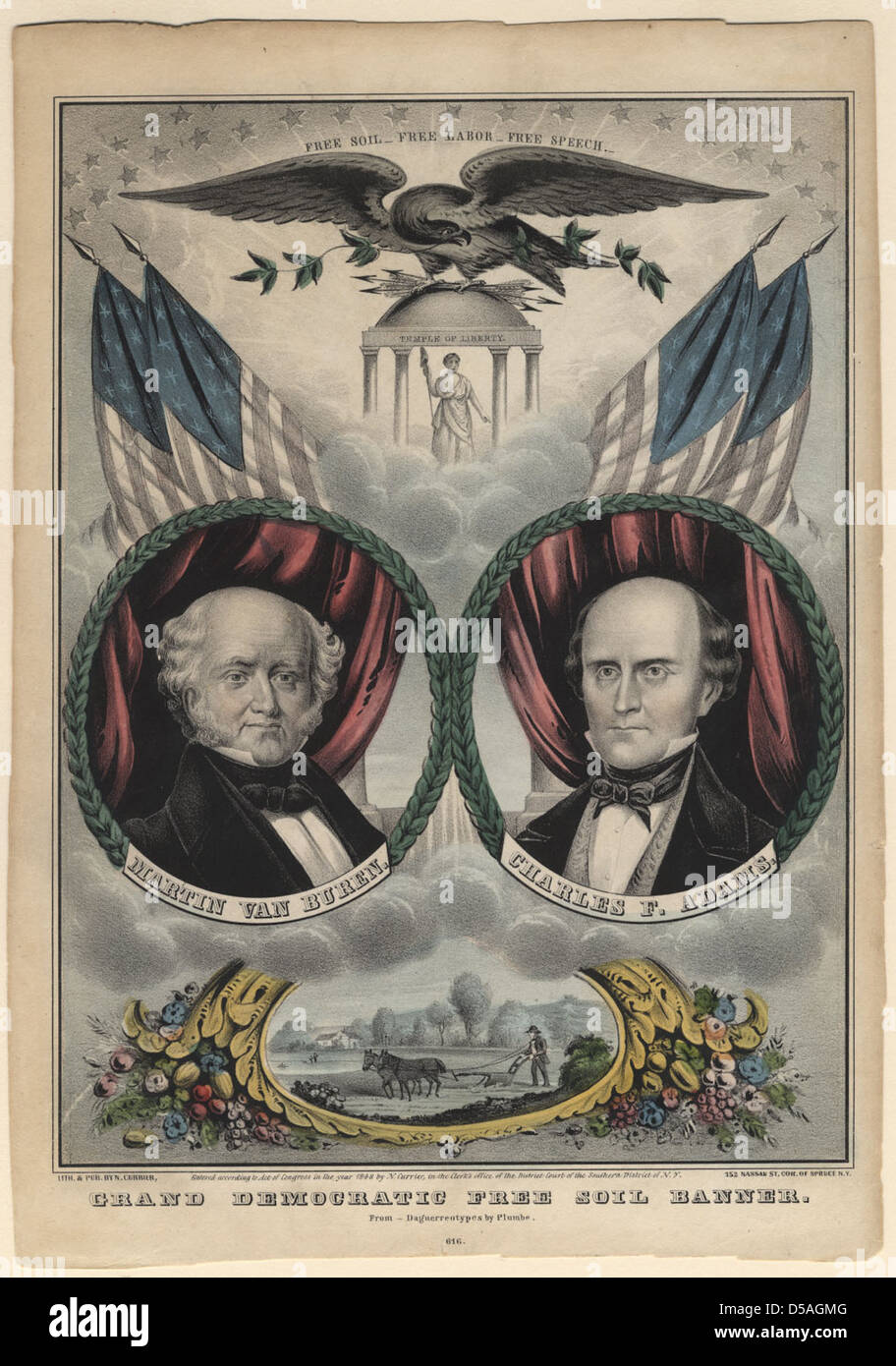 A banner from the Grand Democratic Free Soil Party, featuring images of ...