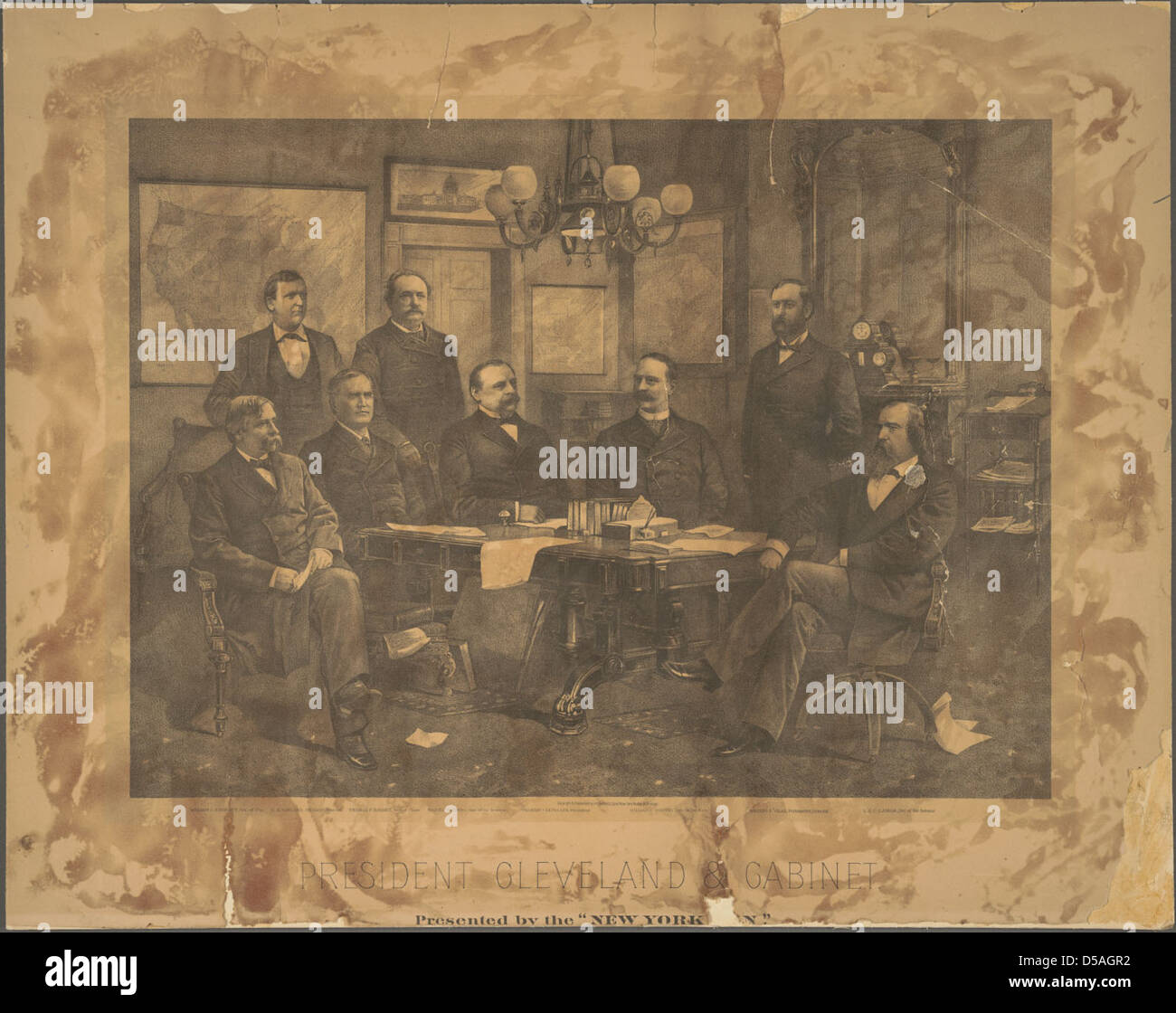 This image depicts U.S. President Grover Cleveland with his cabinet ...