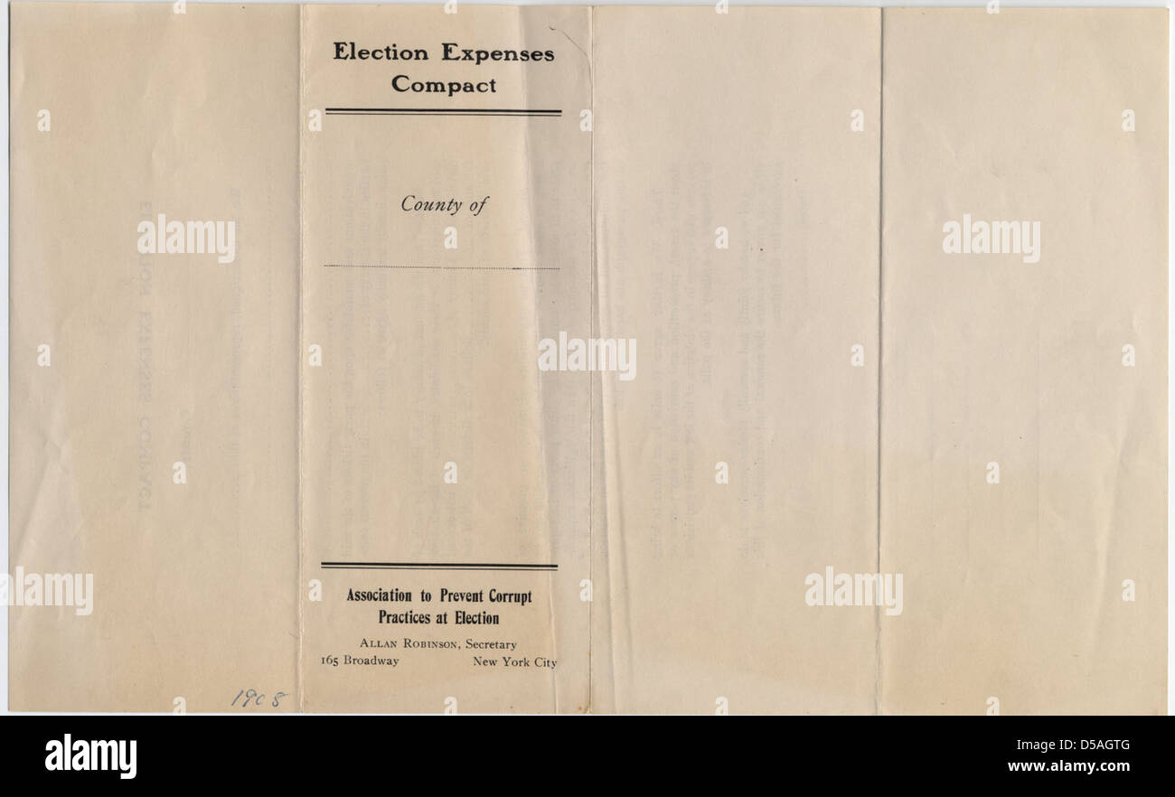 A compact detailing election expenses for the 1908 U.S. Presidential ...