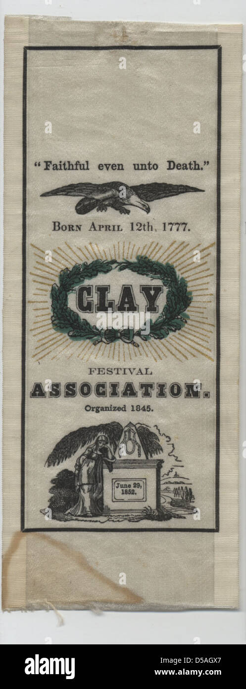 A memorial ribbon from around 1852 honoring U.S. politician Henry Clay ...