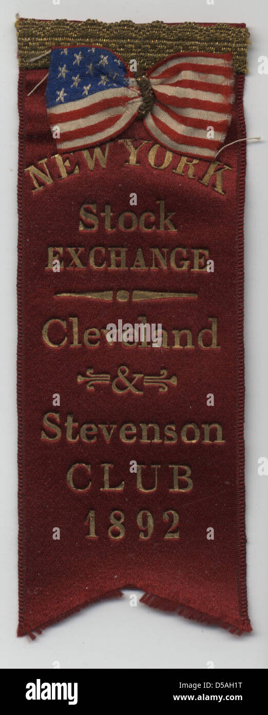This 1892 ribbon features American flags and representations of the ...