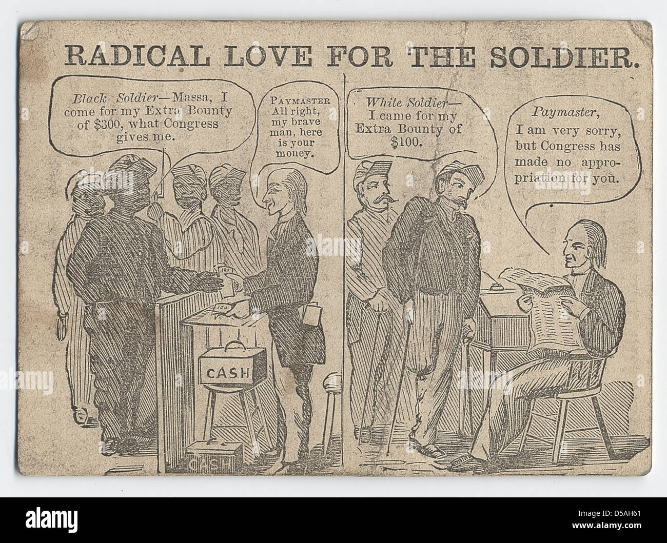 A political cartoon titled 'Radical Love for The Soldier,' depicting ...
