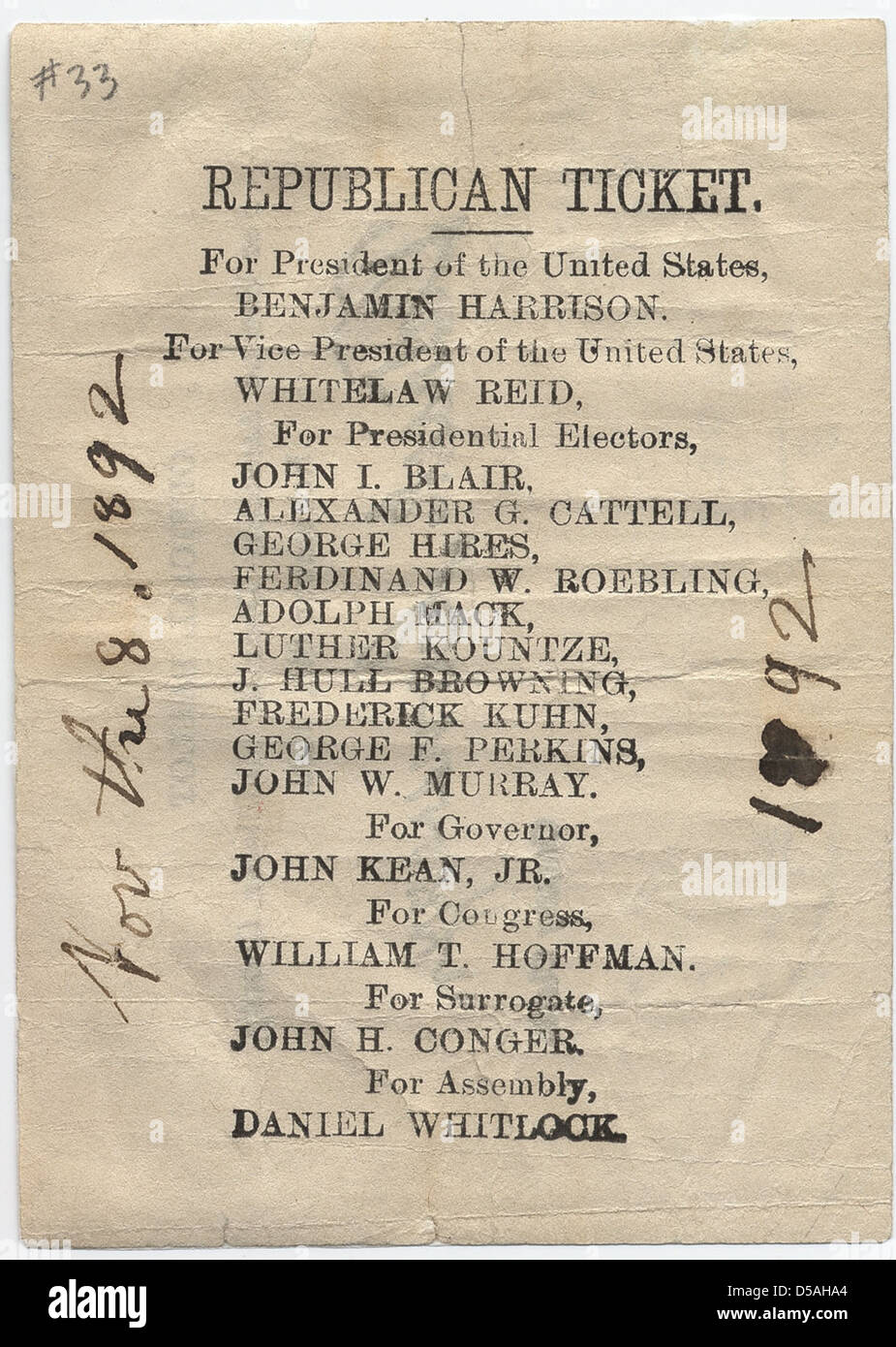 Republican Ticket: Benjamin Harrison & Reid Stock Photo - Alamy